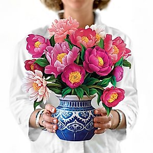 Freshcut Paper Pop Up Cards, Peony Paradise 12 inch Paper Flower Bouquet Greeting Cards with Blank Note Card & Envelope, Birthday Gifts for Women