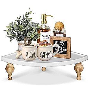 Wood Corner Shelf for Counter, Decorative Tray Coffee Organizer for Coffee Bar Decor, Pedestal Stand Display Risers for Rustic Accent, Rustic Serving Tray Corner Shelves for Kitchen Bathroom Coffee