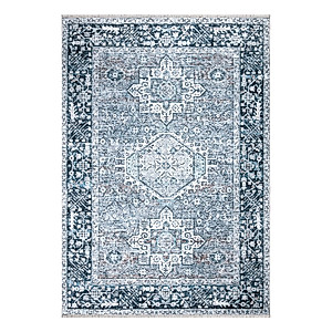 Bloom Rugs Caria Washable Non-Slip 9x12 Rug - Navy Blue Traditional Area Rug for Living Room, Bedroom, Dining Room, and Kitchen - Exact size: 9' x 12'