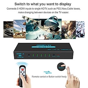 HDMI 1.4v Switch 5 in 1 Out +HDMI 2.0 Bi-Directional Switch 2 in 1 Out hdmi Splitter 1 in 2 Out Black(Only one Monitor Will Display at a time)