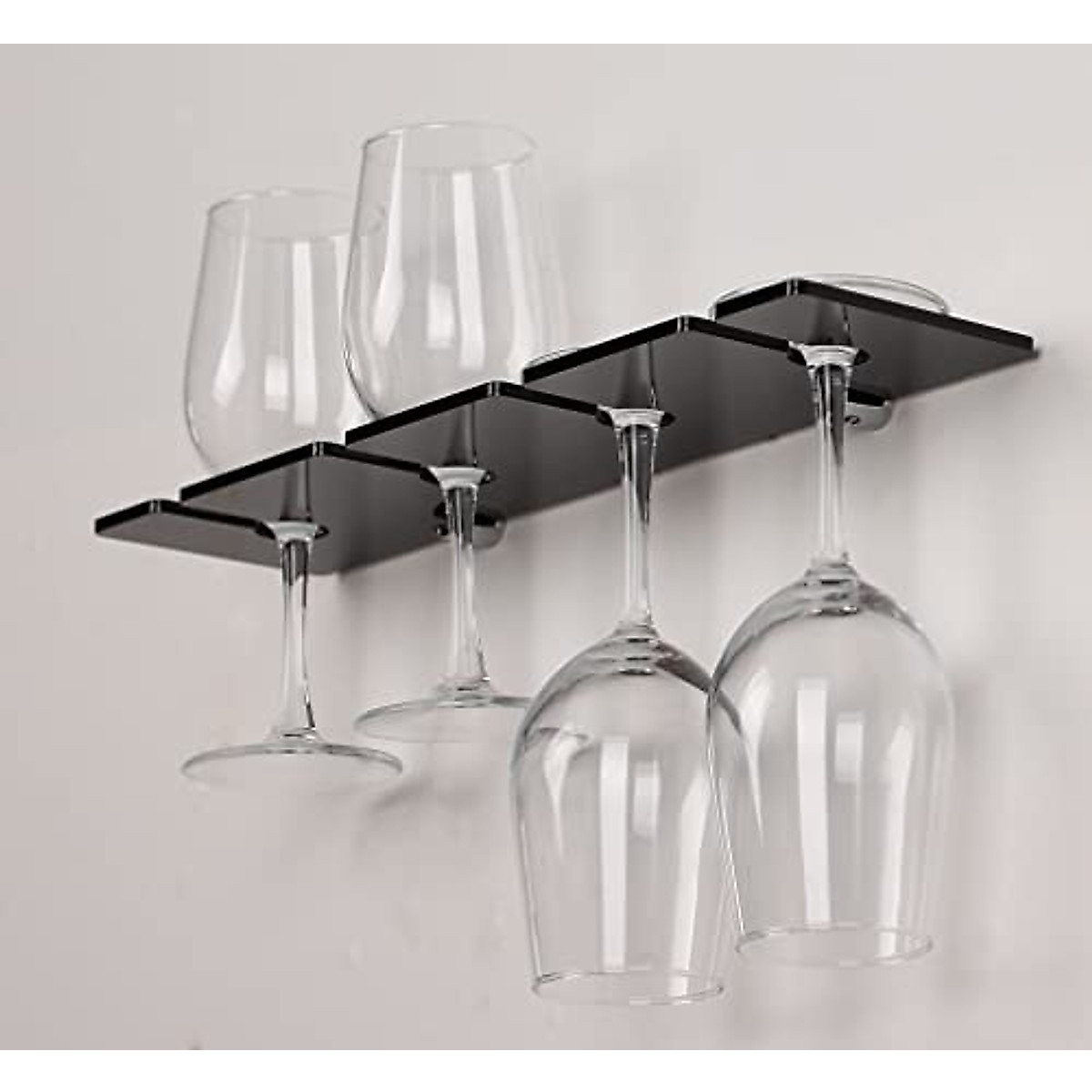 WANLIAN Wine Glass Holder Wall Mounted Wine Glass Holder Acrylic Wall Mounted Wine Glass Holder Cabinet Tableware Lower Wine Glass Holder and Wine Glass Storage Rack (Black 2 pack)