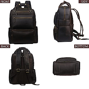 Leather Backpack for Men,Travel Backpack Men Laptop Backpack Trolley Sleeve,Rucksack Men Fits 15.6 Inch Notebook,Brown (Classic Black)