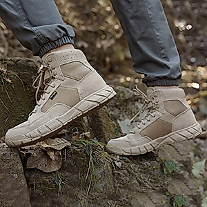 FREE SOLDIER Men's Tactical Boots 6 Inches Summer Lightweight Breathable Desert Boots with Thin Durable Fabric (Tan, 10)