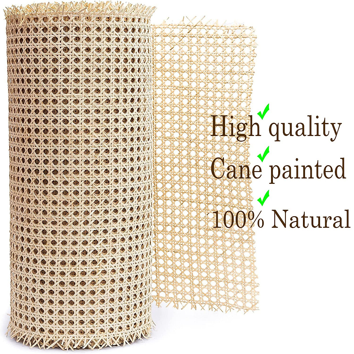 CLAYNIX 14" Width Cane Webbing, Natural Rattan Webbing for Caning Projects - Rattan Cane Webbing Roll - Net Open Weave Wicker Cane Webbing Material for Cabinet, Door (2 Ft Length)
