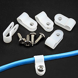 XINGYHENG 100pcs White Nylon R-Type Cable Clamp Fastener for 1/8 Inch (3.2mm) Dia Wire Tube Plastic Wire Cord Clip Fixer with 100 Pack Screws for Wire Management