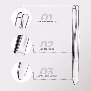 3 Pieces Stainless Steel Round Tip Tweezers Eyebrow Hair Removal Tweezers Makeup Cosmetic Tool Blunt Tip Tool
