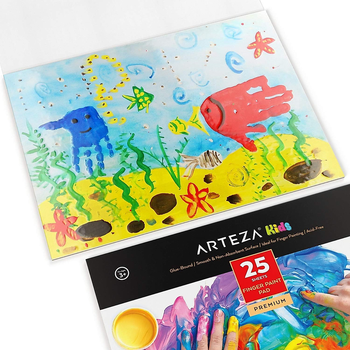ARTEZA 12x16 Inches Finger Paint Paper Pad, Pack of 2 Finger Pads, 25 Sheets Each, 54lb/80gsm Drawing Pad for Kids