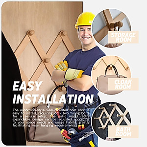 wekiweyi Expandable Accordion Wall Rack – 13 Hook Wooden Coat & Hat Rack, Multi-Functional Beech Wood Hanger for Hats, Coats, Coffee Mugs, and More, Rustic Natural Finish