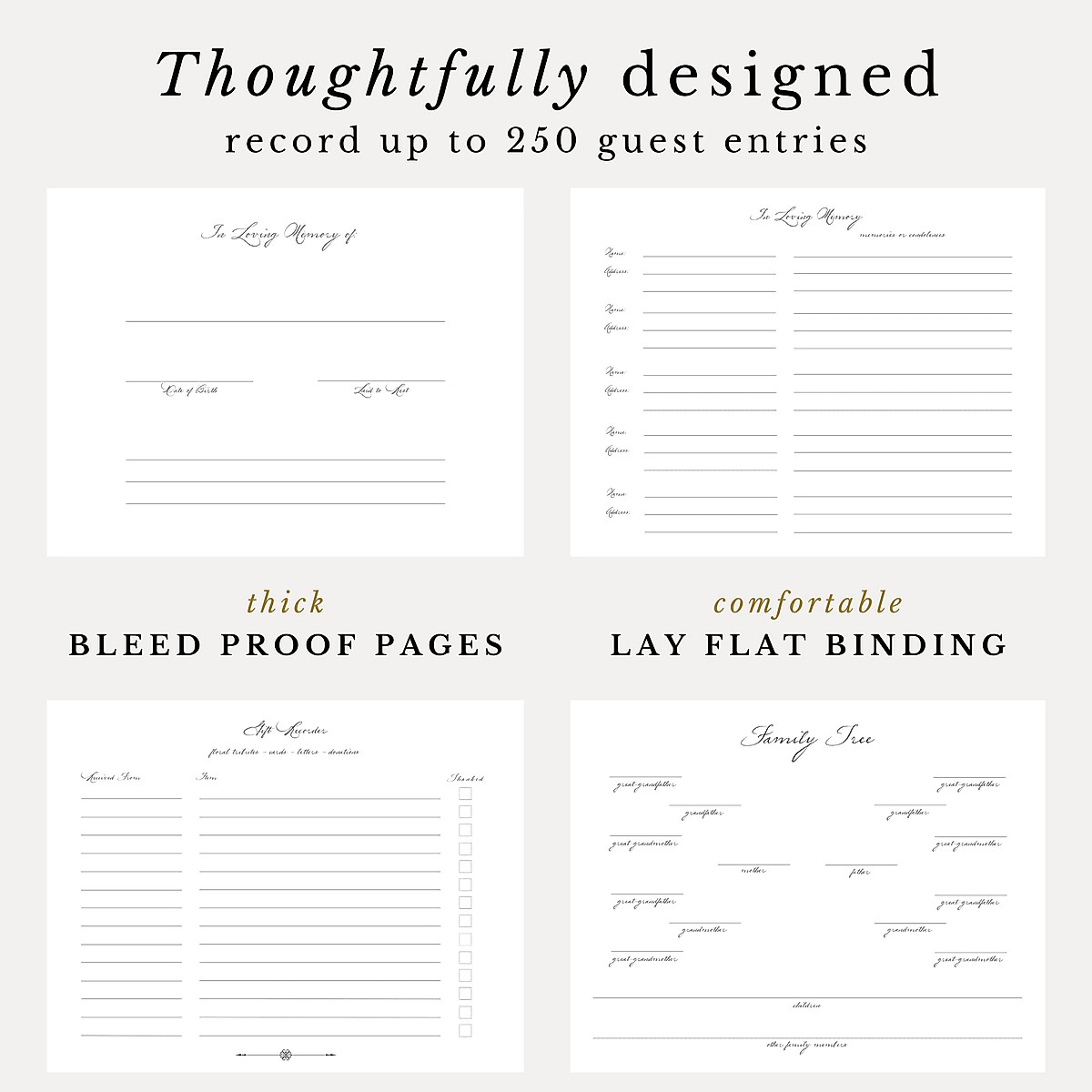 Funeral Guest Book - Elegant in Loving Memory Memorial Service Guest Book for Funeral with Matching Share A Memory Table Stand - 250 Guests Entries with Name & Address, Hardcover (Ivory)