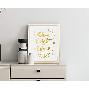 Shine Bright Like A Diamond Handmade Screen Printing Wall Art Boho Aesthetic Wall Decor Gold Quotes Inspirational Cute Handmade Prints - 8x10" UNFRAMED