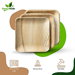 Organix Made - Disposable Palm Leaf Bamboo Plates, 6 Inch Square (50 Plates) - Appetizer and Dessert Dinnerware Plates - Biodegradable, Compostable, & Eco-Friendly Plates - Light & Sturdy