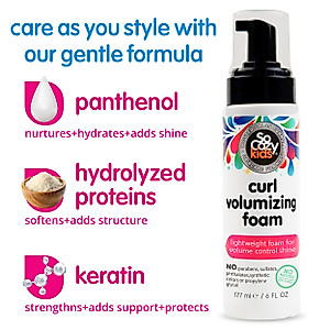 SoCozy Hair Mousse for Kids, Curl Volumizing Foam Mousse for Curly Hair (6 Fl Oz) Enhances Shine & Volume, Gentle Formula with Panthenol, Hydrolyzed Proteins & Keratin, Paraben & Sulfate-Free