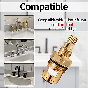 Brass KSRPL3200HC&Brass KSRPL3200CC Ceramic Cartridge Replacement Parts Set, Compatible With CC Basin Faucet Cold Ceramic Cartridge & Hot Ceramic Cartridge, 2-1/8"