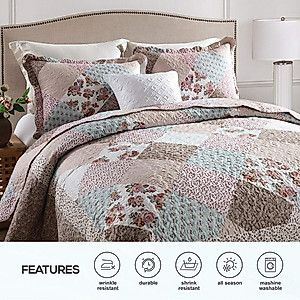 ENJOHOS Quilts Queen Quilt Set with Pillow Shams Lightweight Reversible Bedspread for Queen Bed Korean Style Pink Flower Garden on Kaki Daybed Bedding