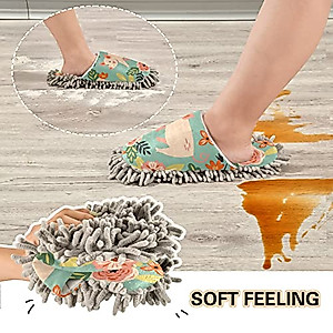Kigai Microfiber Cleaning Slippers Flower Pig Leaf Washable Mop Shoes Slipper for Men/Women House Floor Dust Cleaner, Size L