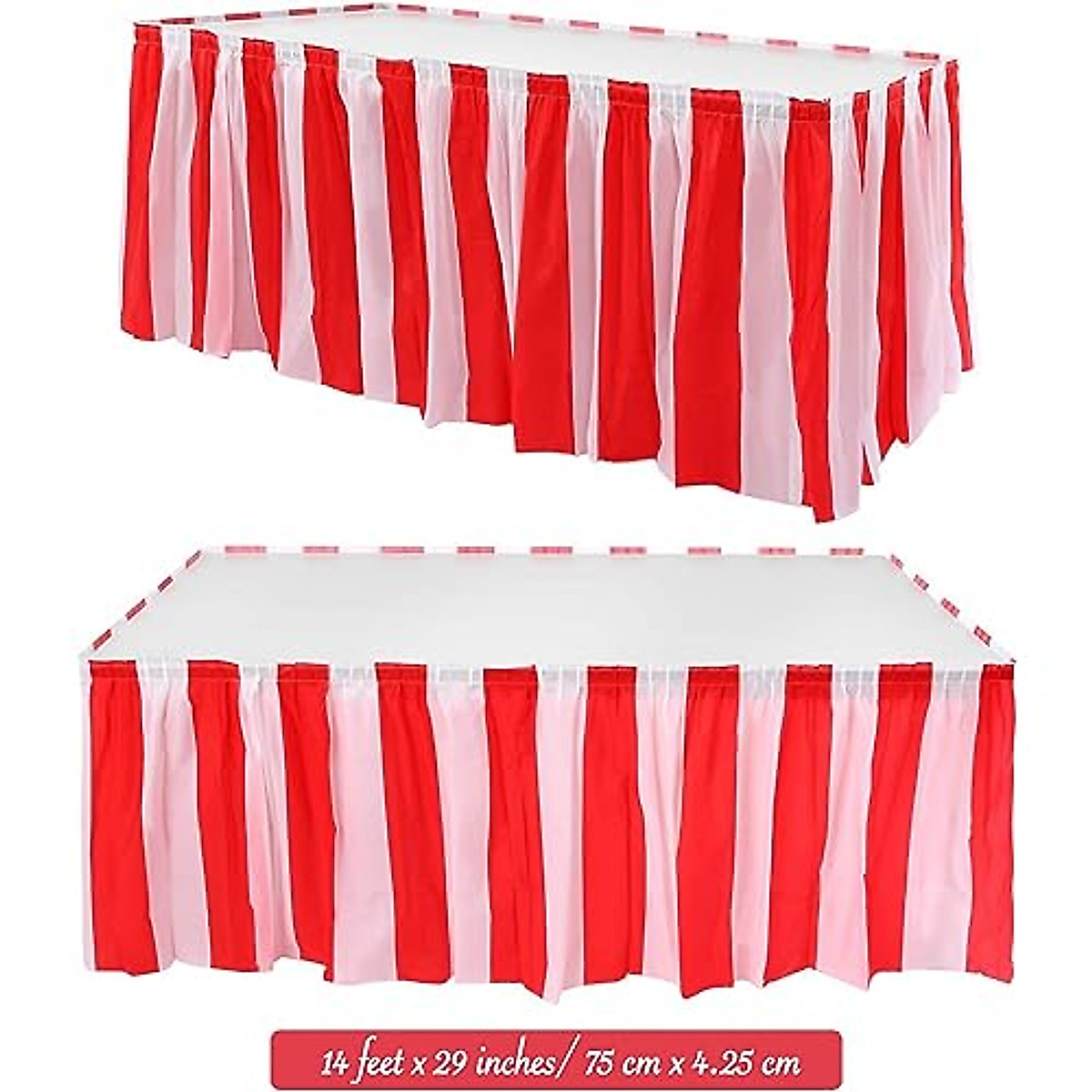 Pangda 2 Pieces Red White Striped Table Skirt Circus Theme Table Skirt for Carnival Home Decoration Party Supplies