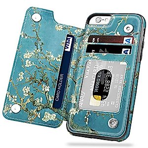 Hoofur iPhone SE 2022 Case, iPhone SE 2020 Case, Slim Fit Premium Leather iPhone 7 Wallet Cases Card Slots Shockproof Folio Flip Protective Defender Shell for iPhone 7/8/SE (Almond Blossom)