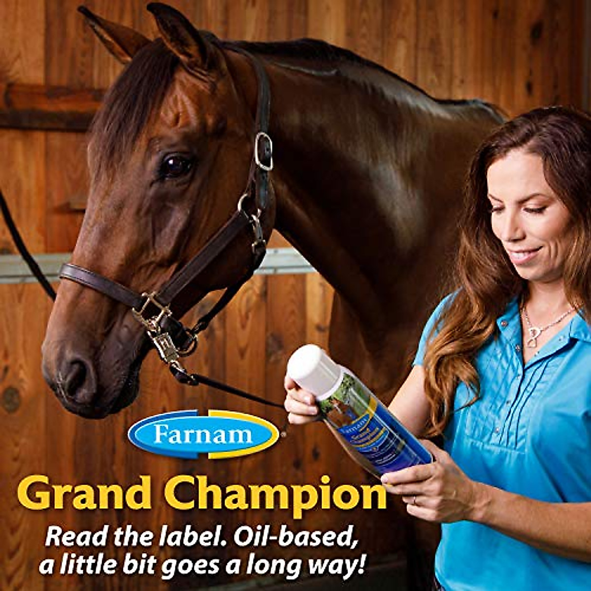 Farnam Grand Champion Fly Repellent for Horses, Plus Coat Conditioner for Show Ring Shine, 15-Ounce Non-Aerosol Spray Bottle (100528258)