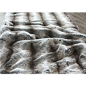 Luxury Faux Fur Oversized Throw Blanket with Plush Velvet Reverse, Fox Lynx or Gray Mink (Chinchilla Stripe)