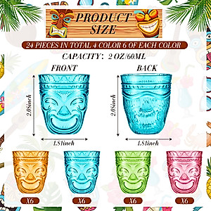Irenare 24 Pcs Tiki Shot Glasses Hawaiian Style Tiki Cups Plastic Tiki Mug Tiki Bar Accessories Stackable Cocktail Party Shot Glasses Hold 2 oz Luau Party Supplies for Drinking(Trendy)