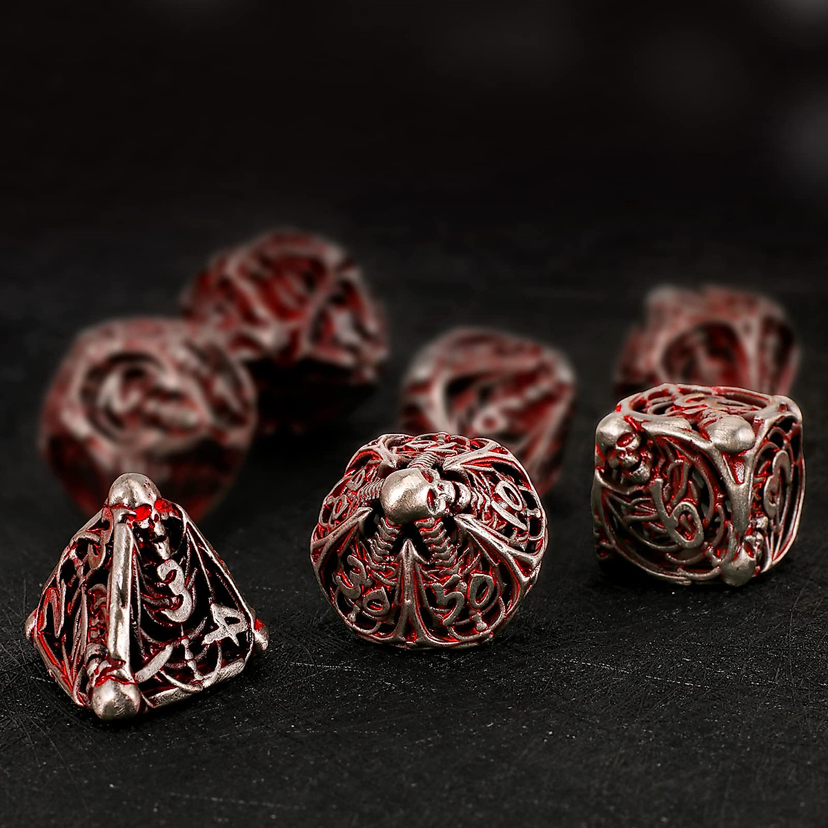 DND Dice Set Polyhedron Dice Skull Hollow Metal Dice for Dungeons and Dragons Role Playing Games PCCECQEE Dice 7PCS D&D Set Collection Gifts (Red)