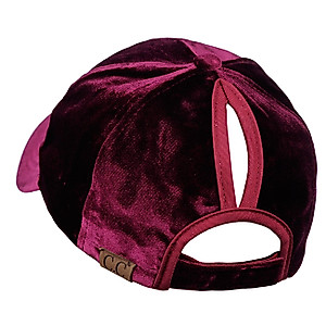 C.C Ponycap Messy High Bun Ponytail Soft Velvet Adjustable Baseball Cap Hat, Burgundy