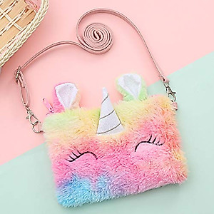 2pcs Little Girl Unicorn Purses Toddler Purses,1pcs Mermaid Bag with Cat Ear Hair Clips/Elastic Hair Ties and Plush keychain