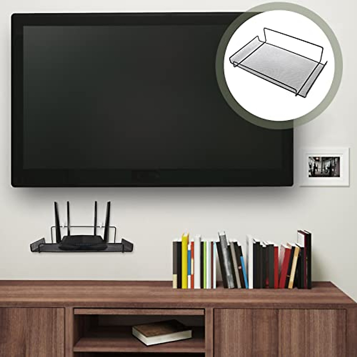 DECHOUS Router Wall Hanging Shelf Metal Mesh Tv Box Floating Shelf for DVD Player Projector Living Room Bedroom Kitchen Office