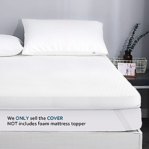 Cover for Mattress Topper Full Size, 3-4 Inch Full Memory Foam Cover with Zipper, Viscose Made from Bamboo and 3D Mesh Fabric Backing Latex Mattress Topper Removable Cover with Straps