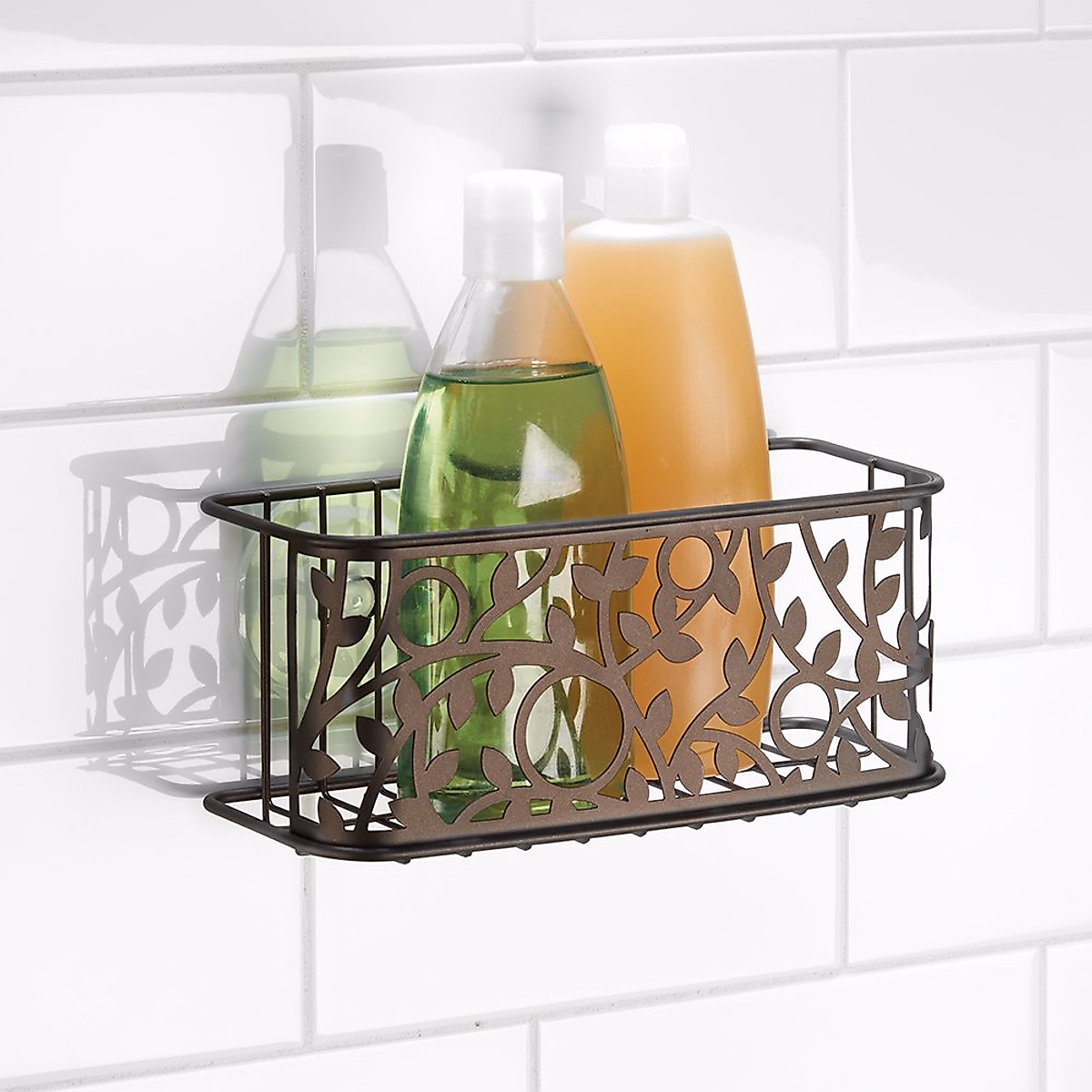 iDesign Vine Metal Bathroom Shower Caddy, Rectangular Shampoo, Conditioner, Soap, Creams, Towels, Razors, Loofahs, 9" x 4.25" x 3.75", Suction Basket