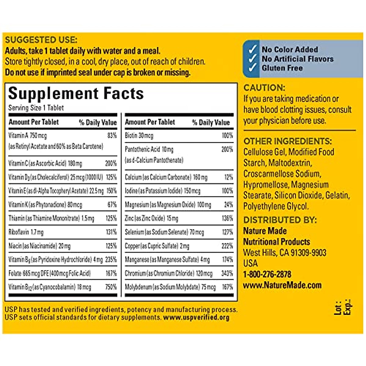 Nature Made Multivitamin For Him with No Iron, Men's Daily Nutritional Support, 90 Tablets, 90 Day Supply