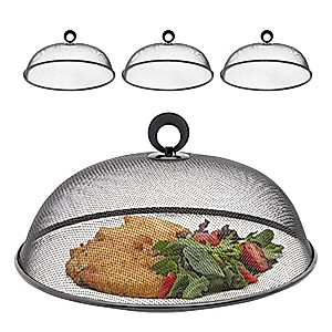 4 Pack Metal Mesh Food Tents for Outdoor Dining, Plate Covers for Outside Parties, Picnics, BBQs (Black, 11 In)