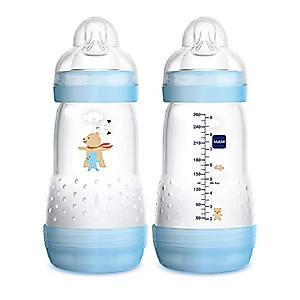 MAM Easy Start Anti-Colic 11 Oz Bottle, Easy Switch Between Breast and Bottle, Reduces Air Bubbles and Colic, 2 Pack, 2+ Months, Boy