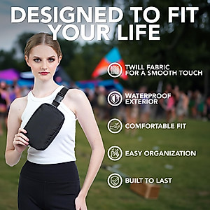 Black Fanny Pack Belt Bag for Women I Cross Body Fanny Packs for Women - Crossbody Bags small Waist Bag Men - Fashion Waist Pack Bum Bag - Hands Free for Hiking, Running & Travel