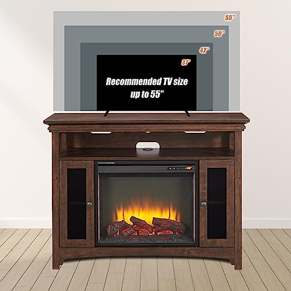 Fireplace TV Stand Electric Fireplace, 48" Media Entertainment Center with Farmhouse Storage Cabinet, TV Console Table for TVs up to 55"