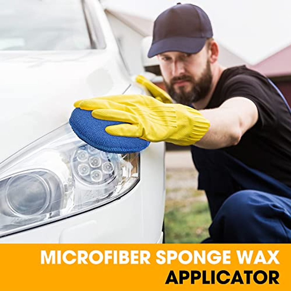 Tallew 50 Pcs Car Wax Microfiber Applicator Pads with Finger Pocket Auto Wash Soft Foam Sponge with Finger Pocket for Cars Buffing Detailing Cleaning (5.12'' Diameter, Yellow Green Blue Dark Blue)