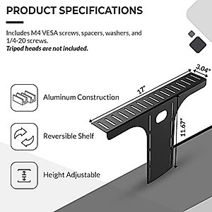 HumanCentric DSLR Monitor Mount – Monitor Shelf for Desk Camera Mount, Light Webcam and Microphone Camera Shelf for Monitor VESA Arm, Replace Clamp Tripods for Camera Desk Mount, Large