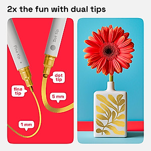 ARTISTRO 2 Gold Acrylic Paint Pens, Acrylic Paint Markers Dual Tip (Fine 1mm + Dot 5mm), Acrylic Markers for Fabric, Canvas, Rock, Glass, Wood, Paper, DYI, Paint Markers for Kids and Adults