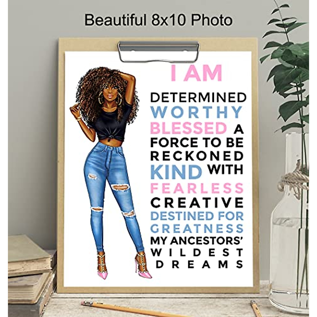 Motivational Black Wall Art for Latino Hispanic Ethnic African American Women - Inspirational Positive Quotes Home Decor Poster for Girls Room, Teens Bedroom, Bathroom - Encouragement Gifts for Women