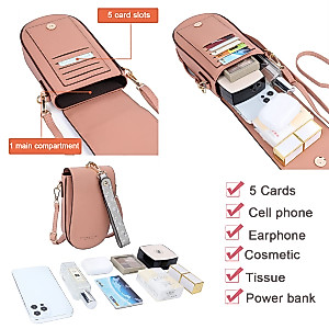 Sunwel Fashion Trendy Cell Phone Bag 5 Card Slots Mini Crossbody Bag Phone Purse Detachable Wristlet for Women Girls