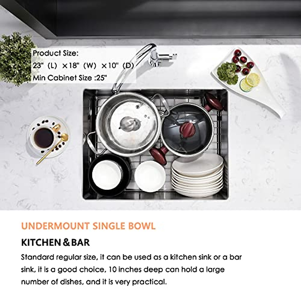 23 Inch Undermount Kitchen Sink Stainless Steel-HACHENL 23X18 Inch Kitchen Sink 16 Gauge Stainless Steel Kitchen Sink 10 inch Deep Single Bowl Kitchen Sink Small Kitchen Sink Bar Sink
