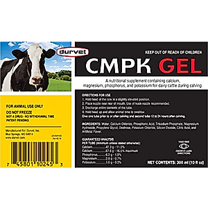 Durvet CMPK Gel (Case of 12). Concentrated Calcium-Mineral Supplement for Cattle. Helps Prevent Milk Fever in Dairy Cows When Calving. Convenient Easy-Dose Oral Gel. Safe. No Withdrawal. 300 ml Tube.