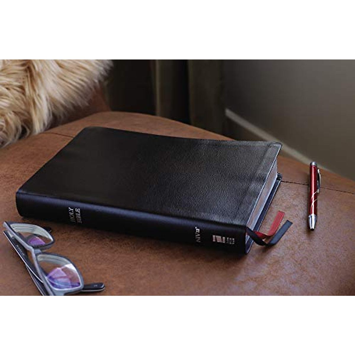 NIV, Thinline Bible, Giant Print, Bonded Leather, Black, Red Letter, Comfort Print