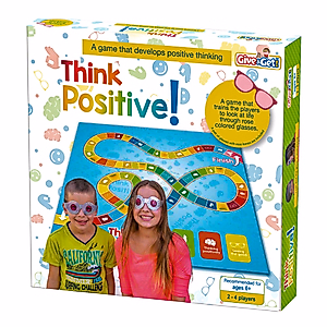 Think Positive a fun Kids Board Game to promote positive thinking in life for ages 6+. Therapy and learning family game with Doing Good, Thinking Positively and Seeing Good cards & rose tinted glasses