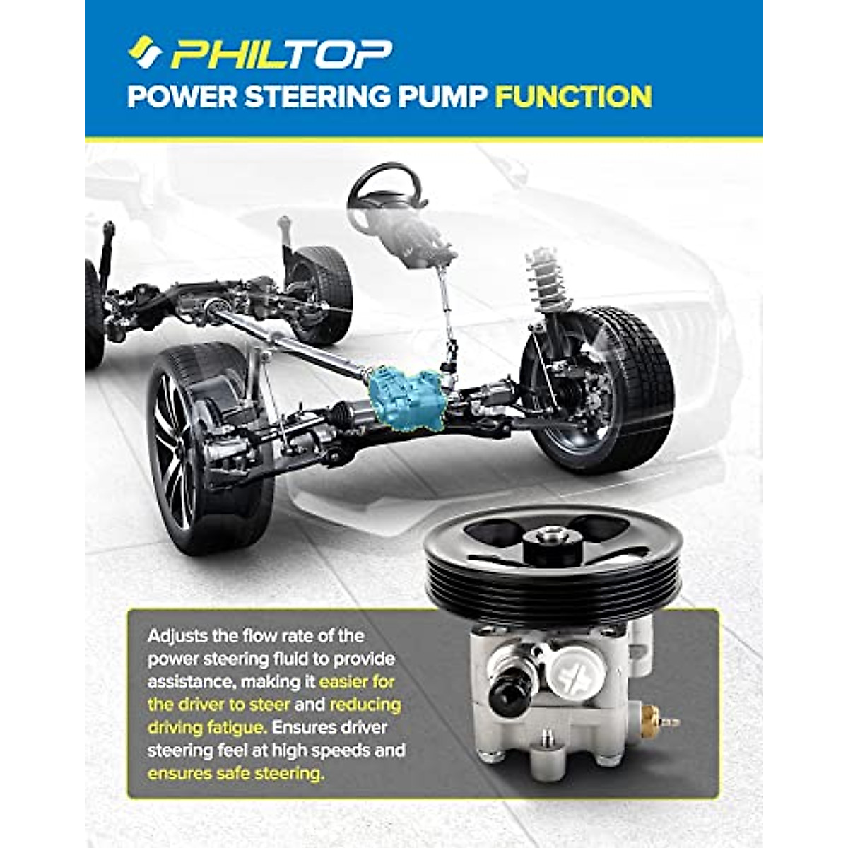 PHILTOP Power Steering Pump 21-167 OE Replacement For SX4 2007 2008 2009 2.0L L4 with Pulley, 4911080J00 Power Assist Pump, Automotive Replacement Power Steering Pumps