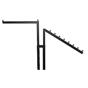 Clothing Rack - Black 2-Way - Straight & Slanted Arms with Black Matte and Chrome Accents - Adjustable from 48" to 72" - Use for Retail, Restaurants, and Home Storage