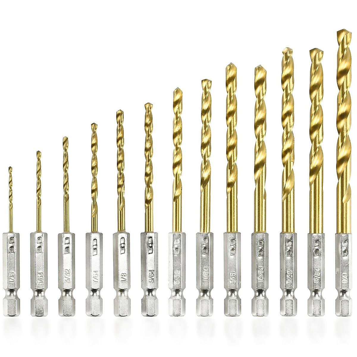 NEIKO 12008A 1/4" Quick Change Drill Bit Set | 13 Piece | 1/16" - 1/4" | Hex Shank | Cobalt Coated HSS | For Quick Release Chucks on Power Drills