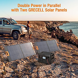 GRECELL Portable Power Station 2400W Solar Generator with 2 * 100W Solar Panel, 1843Wh UPS Backup LiFePO4 Battery Power Supply with 11 Outlets(4 2400W AC Outlets,2 PD100W) for Home CPAP Camping RV