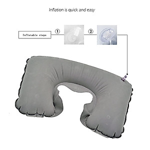 LOUIS FELT 2 Pack Grey Inflatable Travel Neck Cushion Pillow Supports Head & Neck, Flocked Fabric Air Pillow,Compact Travel Pillows for Airplanes Travel Light Inflatable Neck Pillow for Traveling