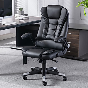 GNMLP2020 Leather Executive Office Chair, Massage Office Chair with Heated, High Back Leather Desk Chair with Lumbar Support and Flip-up Armrest, Comfortable Home Office Desk Chairs